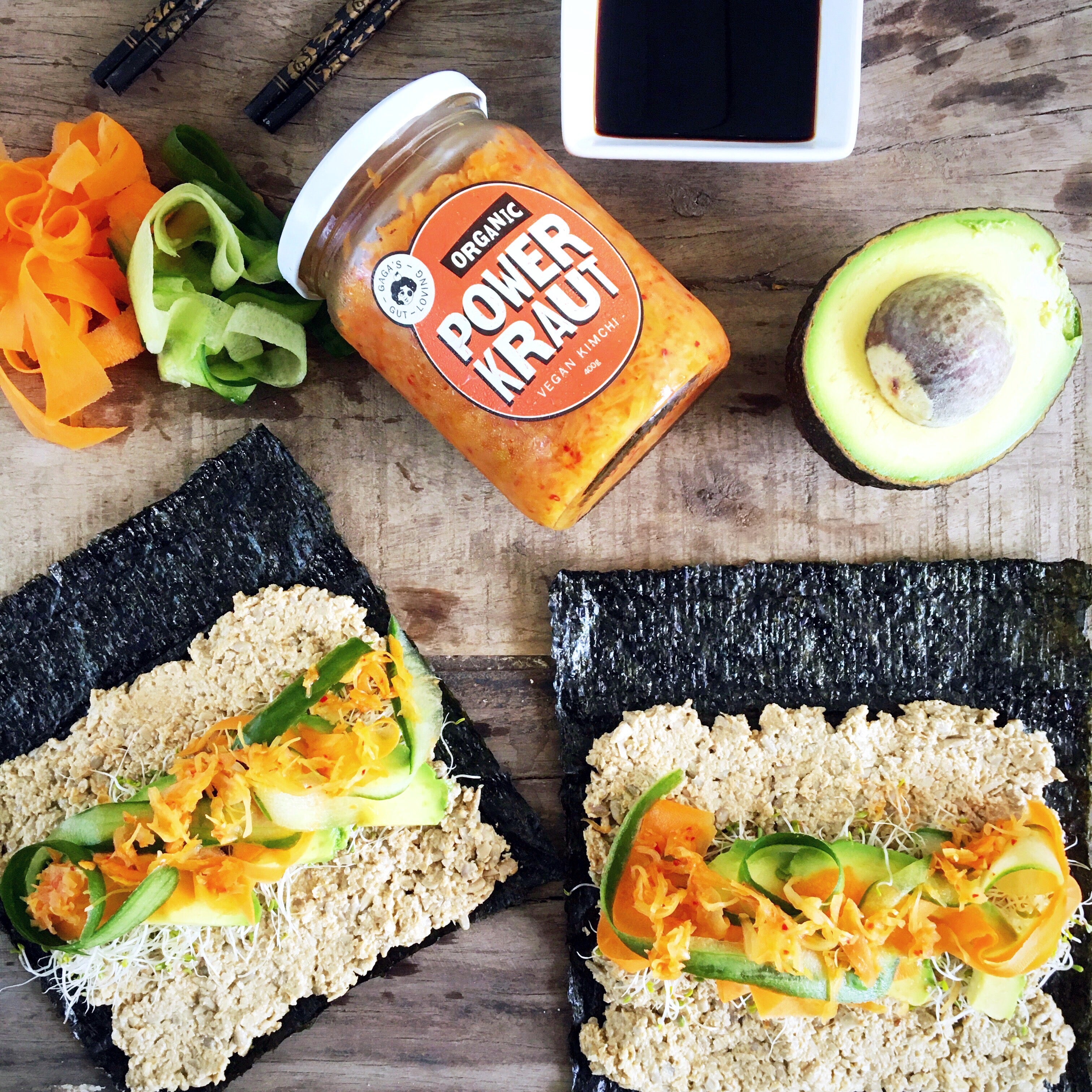 Raw Kimchi & Vegetable Sunflower Seed Sushi – Gaga’s Gut Loving Ferments